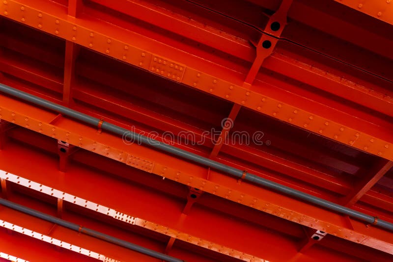 Bright Orange Metal Base of the Bridge Stock Image - Image of frame ...