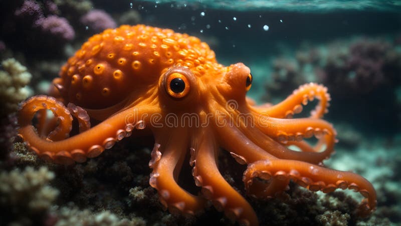 Bright Orange Octopus Sea. Ai Generated Stock Illustration ...