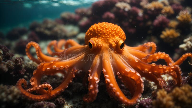Bright Orange Octopus Sea. Ai Generated Stock Illustration ...