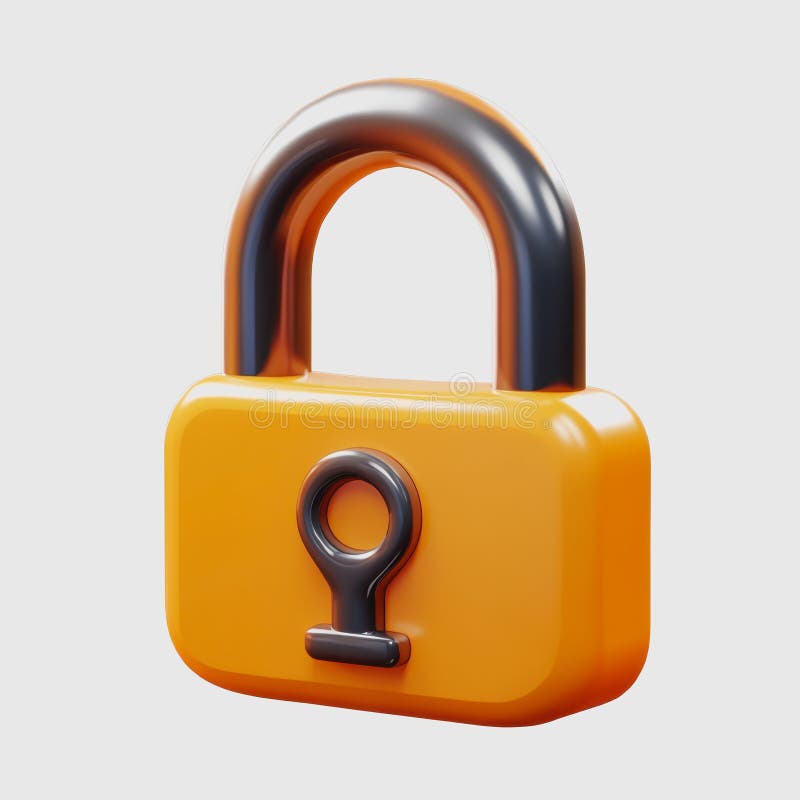 Bright Orange Padlock with Metallic Shiny Loop Against Simple ...