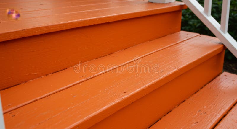 Bright Orange Painted Wooden Steps on a Porch Stock Illustration ...