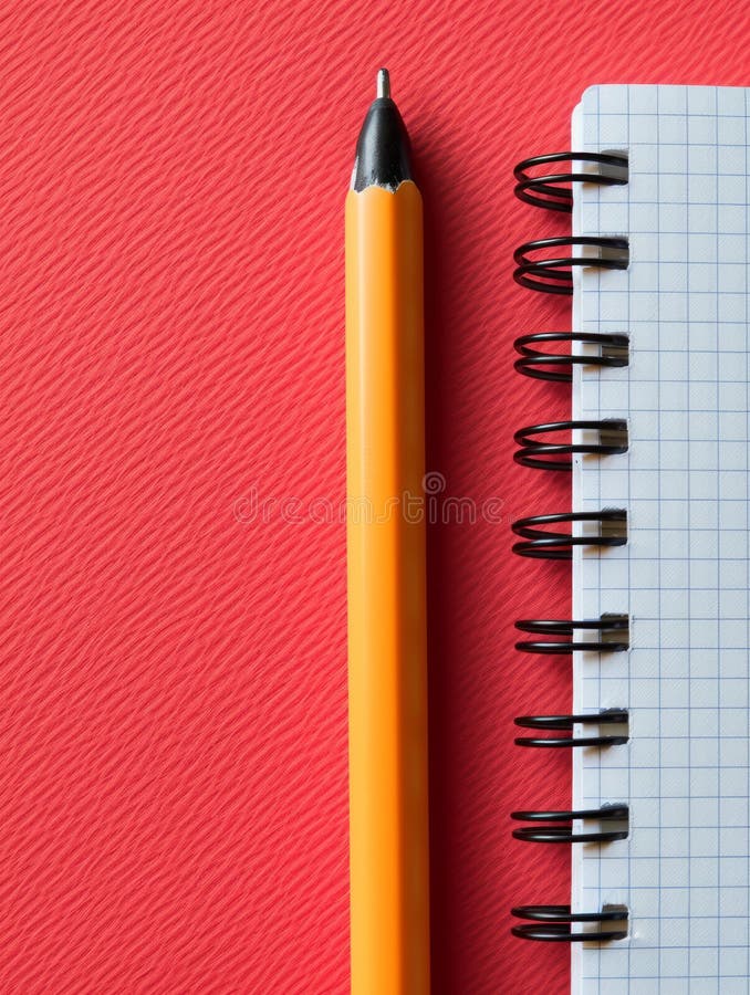 Bright Orange Pencil and Spiral Notebook on Red Background a Perfect ...