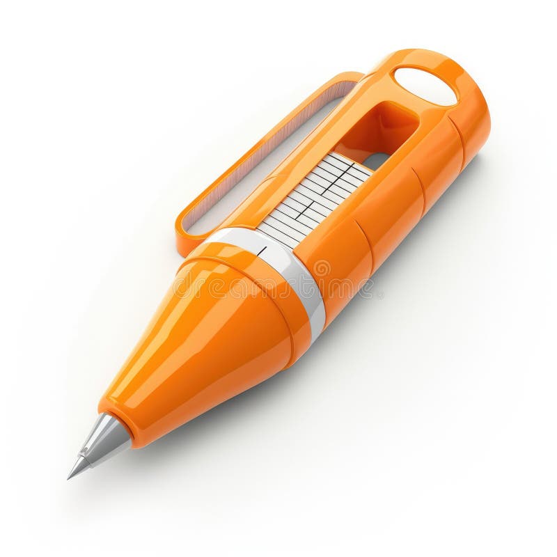 Orange Stylish Pen Design, Modern Writing Tool Stock Illustration ...
