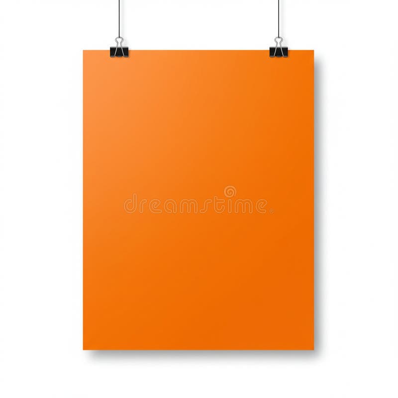 Bright Orange Poster Suspended by Two Metal Binder Clips Against a ...