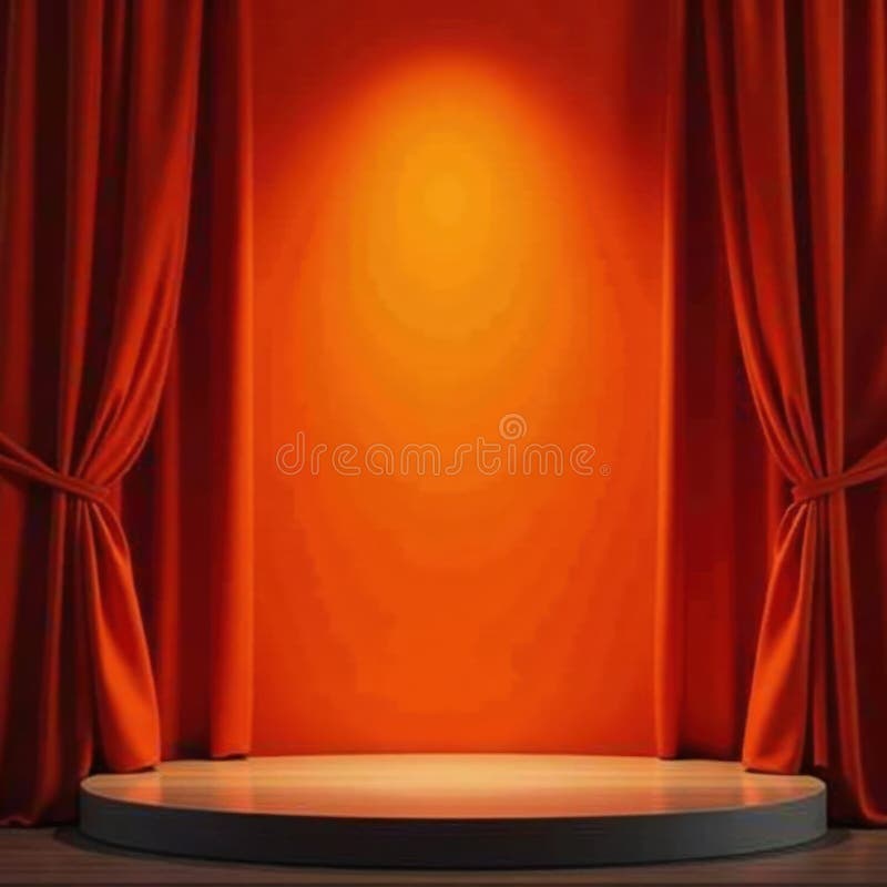 Bright Orange Presentation Stage, Flowing Curtain Backdrop , Flowing ...