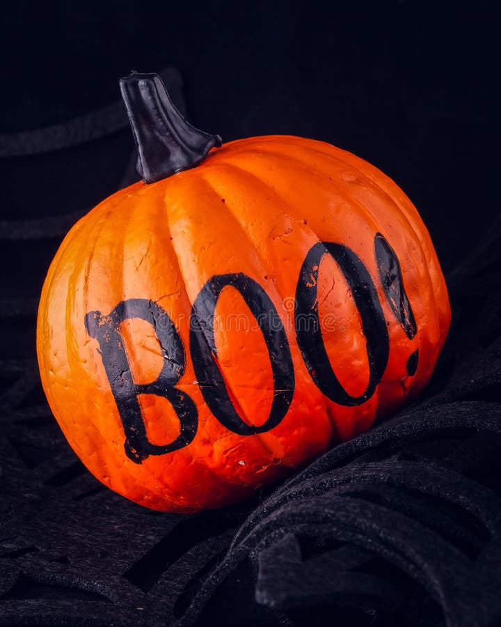 Bright Orange Pumpkin with Boo! Written in Black Stock Photo - Image of ...