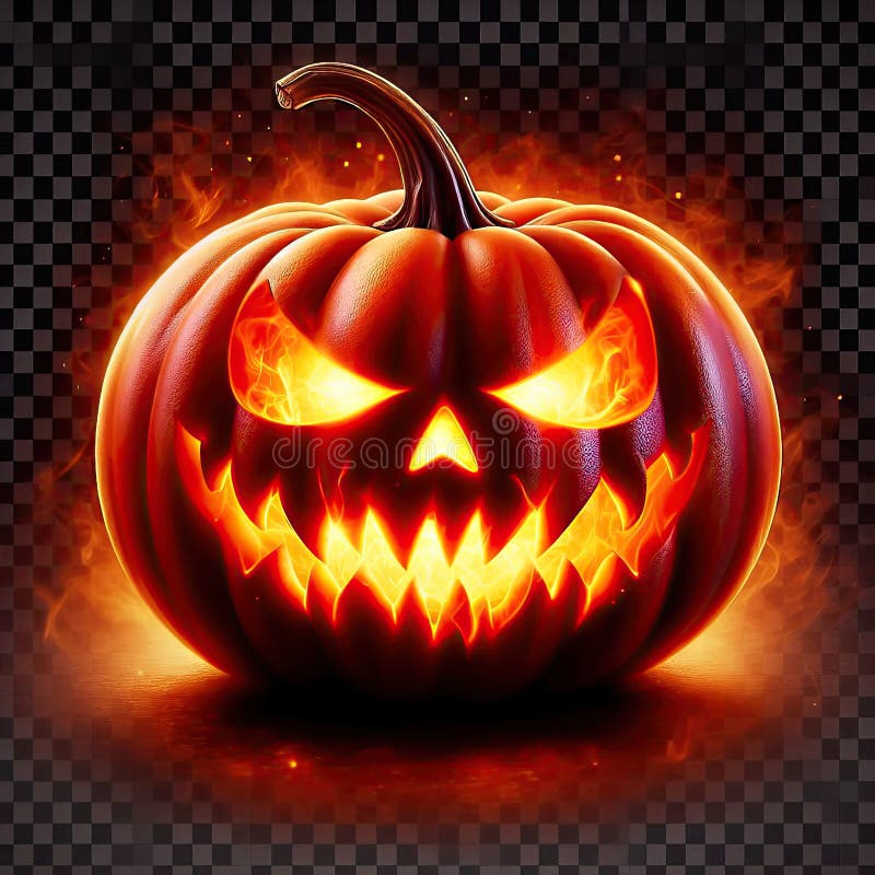 Bright Orange Pumpkin with Carved Sinister Face, Lit from Inside by ...