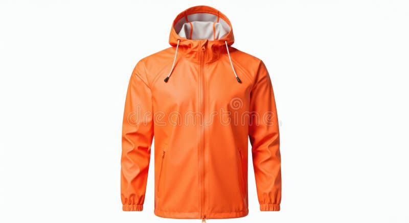 Bright Orange Rain Jacket with Hood and Zipper Front Stock Image ...