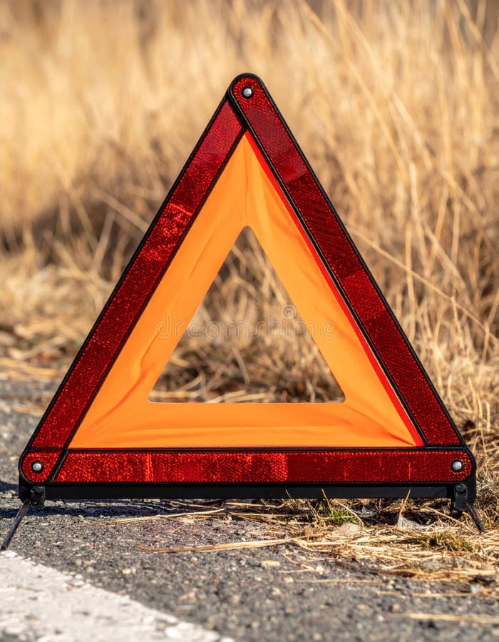 Bright Orange Reflective Roadside Emergency Triangle Stock Illustration ...