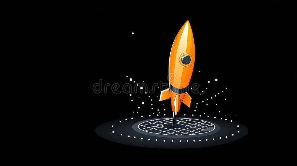 Bright Orange Rocket Launching into Space with Starry Background and ...