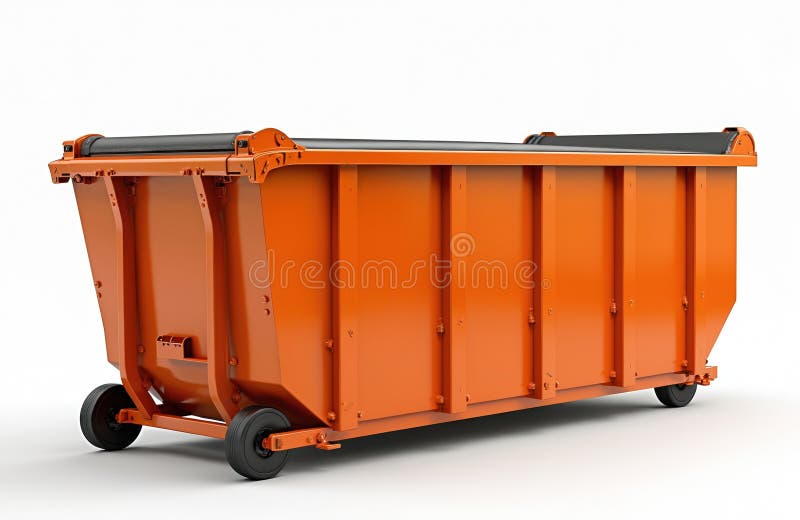 Bright Orange Roll-off Dumpster on Wheels for Waste Disposal. Heavy ...