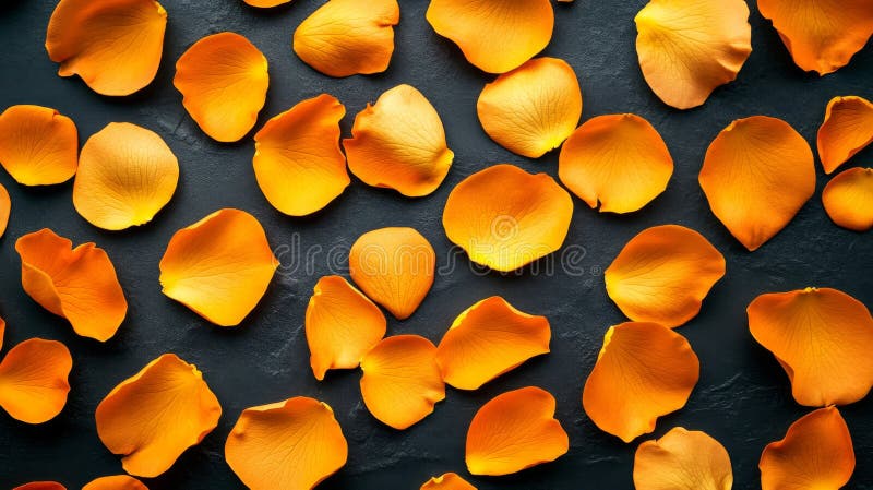 Bright Orange Rose Petals are Strewn Across a Dark Backdrop, Created by ...