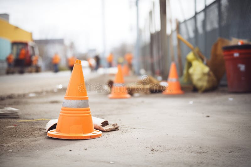 Bright Orange Safety Cones on a Construction Site Stock Photo - Image ...