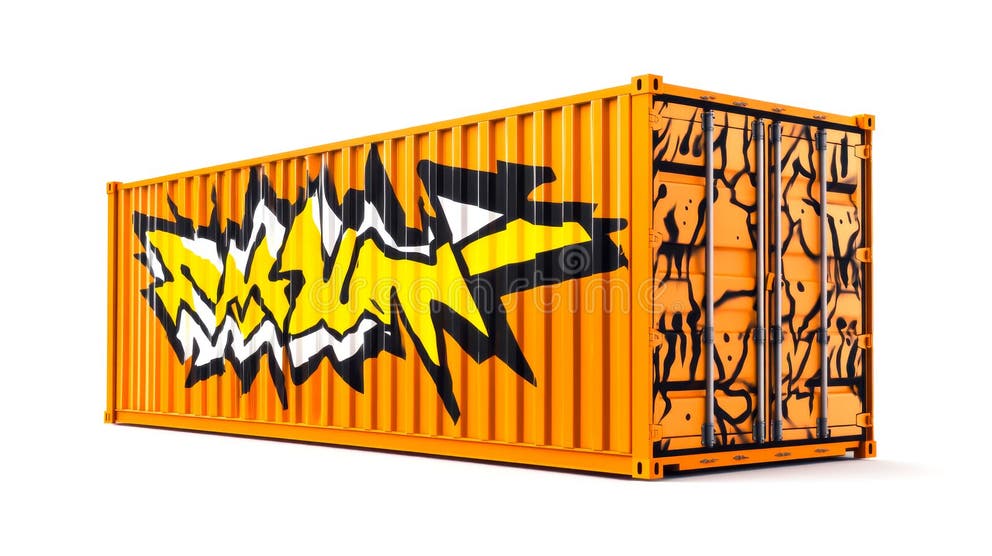 Bright Orange Shipping Container with Dynamic Graffiti on White ...