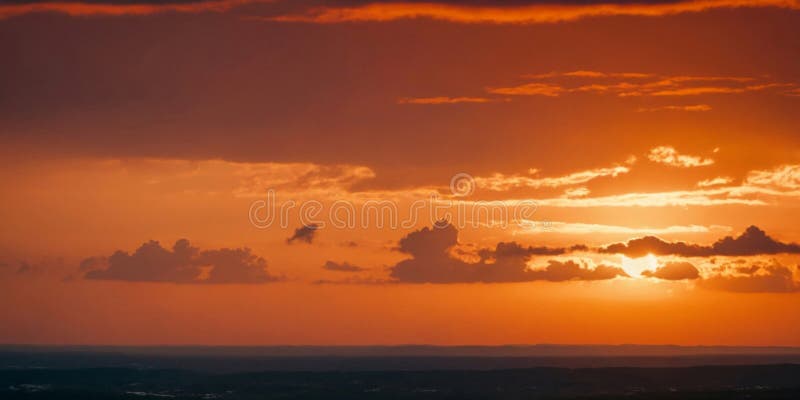 Bright Orange Sky with Clouds at Sunset Over a Landscape Stock Illustration - Illustration of ...