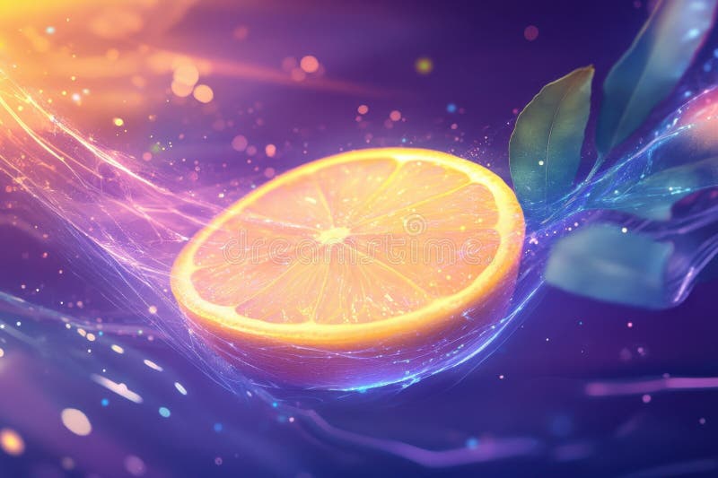 Bright Orange Slice Surrounded by Vibrant Colors and Glowing Light ...