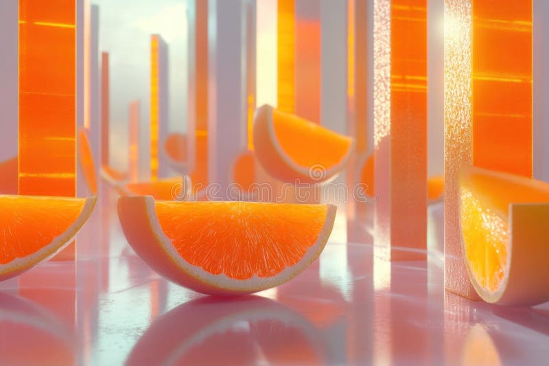 Bright Orange Slices Create a Vibrant, Modern Display in a Surreal ...