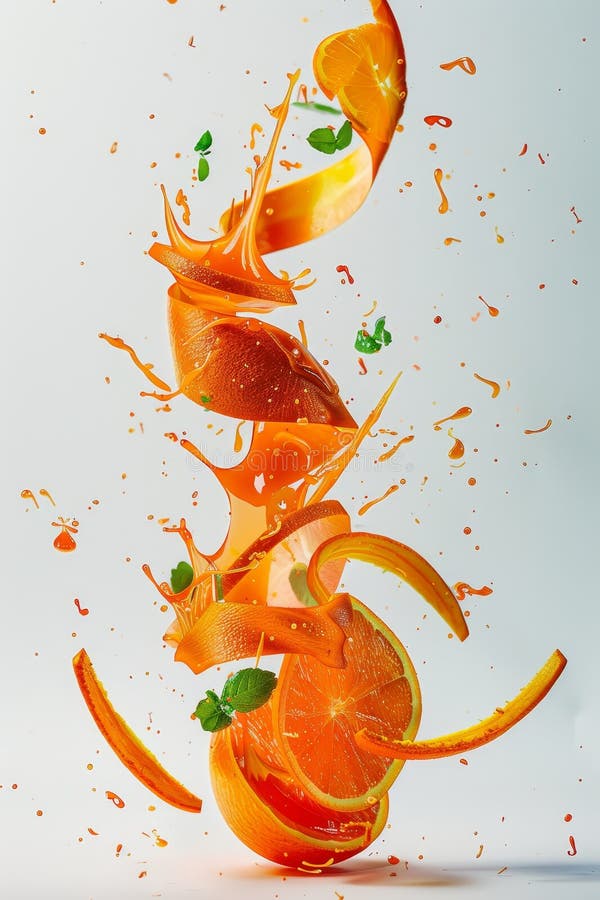Bright Orange Slices Elevate in a Dynamic Splash of Juice Against a ...