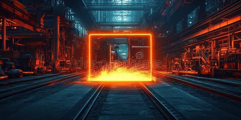 Bright Orange Sparks Emanate from a Glowing Rectangular Portal in a ...