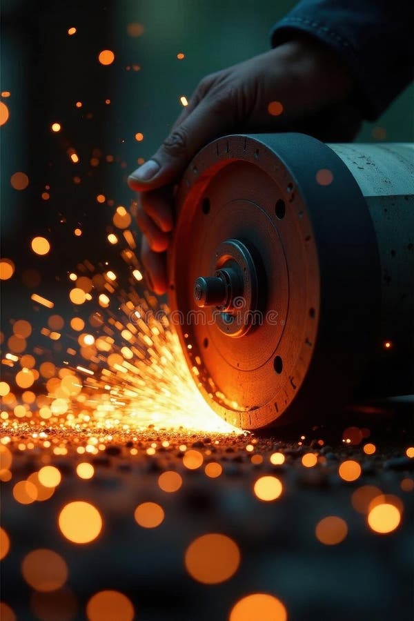 Bright Orange Sparks Fly from Spinning Grinder Wheel , Power, Hot Stock ...