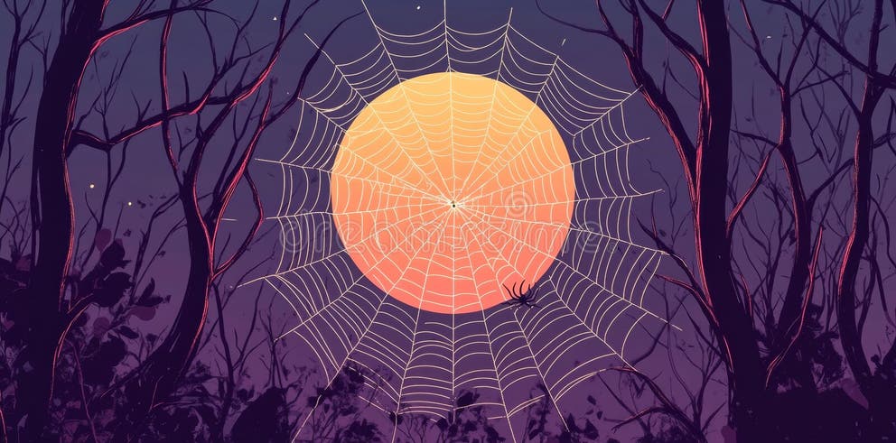 A Bright Orange Sphere Caught in a Massive Spider S Web, Surrounded by ...