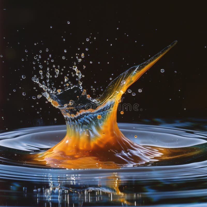 Bright Orange Splash Captured As it Hits Dark Liquid Surface Stock ...