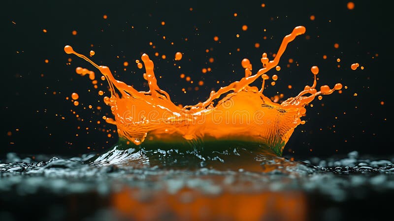 Bright Orange Splashing into Deep Forest Green on a Matte Black Base ...