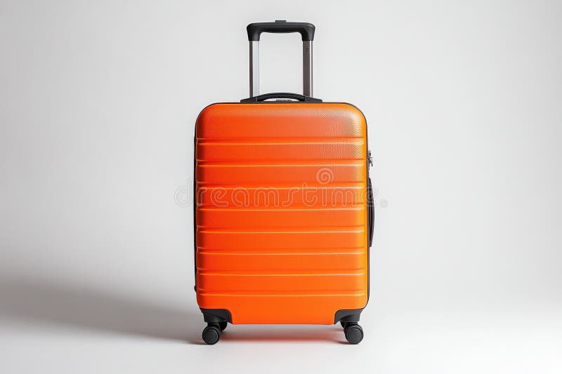 Bright Orange Suitcase Travel Retractable Handle Wheels Stock Photos ...