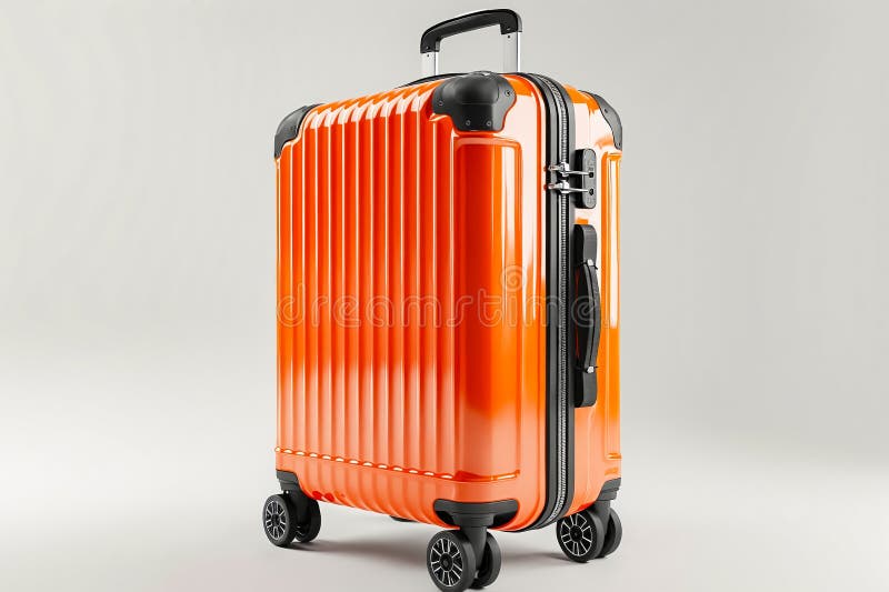 A Bright Orange Suitcase with Wheels Sits on a White Background ...