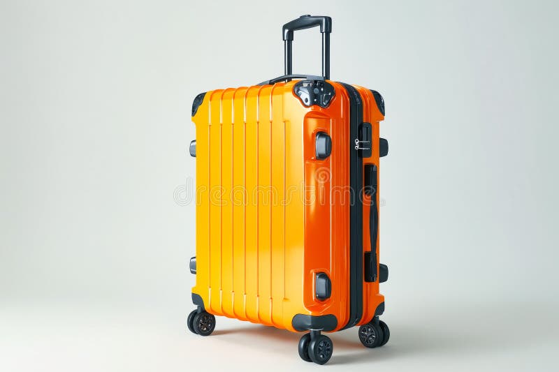 A Bright Orange Suitcase with Wheels Sits on a White Background ...