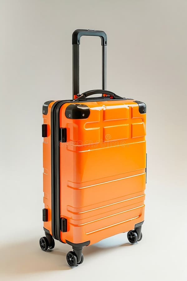 A Bright Orange Suitcase with Wheels Sits on a White Background ...