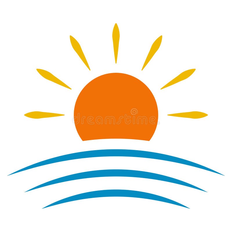 Bright Orange Sun Over Blue Waves Scenic Horizon in Simple Design Stock ...