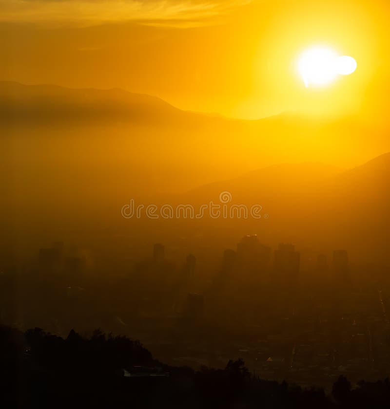 Bright Orange Sunset Over the City Silhouette Stock Photo - Image of ...