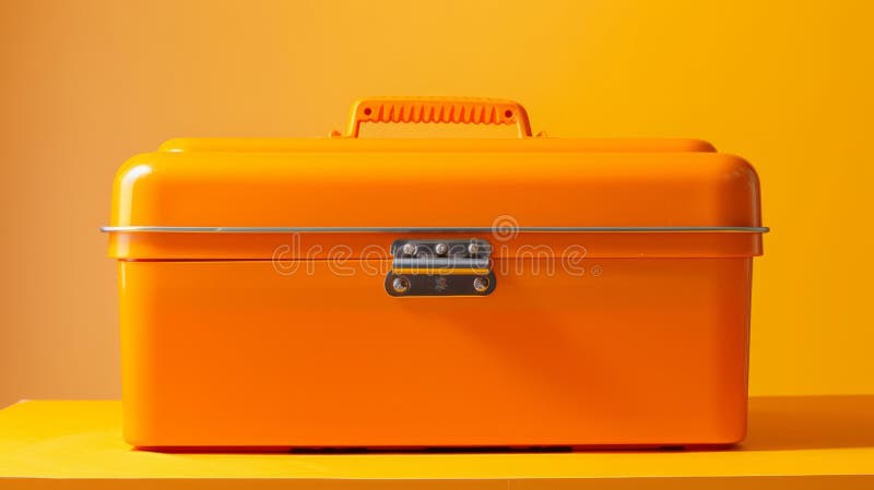 Bright Orange Toolbox on Yellow Background. Essential Tool Storage for ...