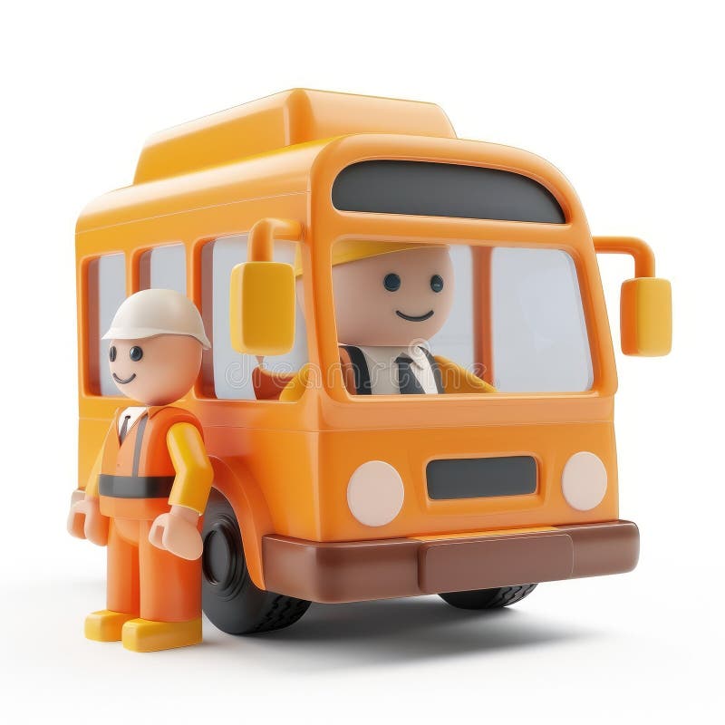 Adorable Orange Toy Bus with Construction Worker Stock Illustration ...