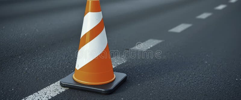 Bright Orange Traffic Cone with Reflective White Stripes, Angled on ...