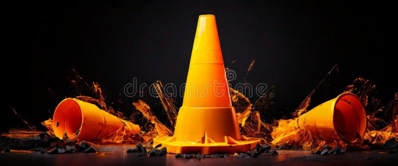 Bright Orange Traffic Cones on Black Background Explosion Stock Image ...