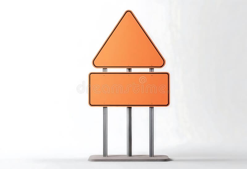 Bright Orange Traffic Signs on Poles Against a White Background Stock ...