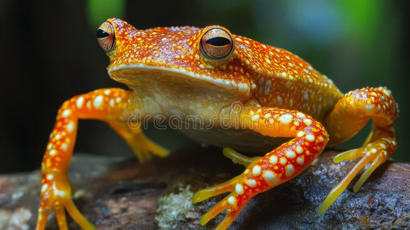 Bright Orange Tree Frog Perched on a Log in Lush Rainforest Habitat ...