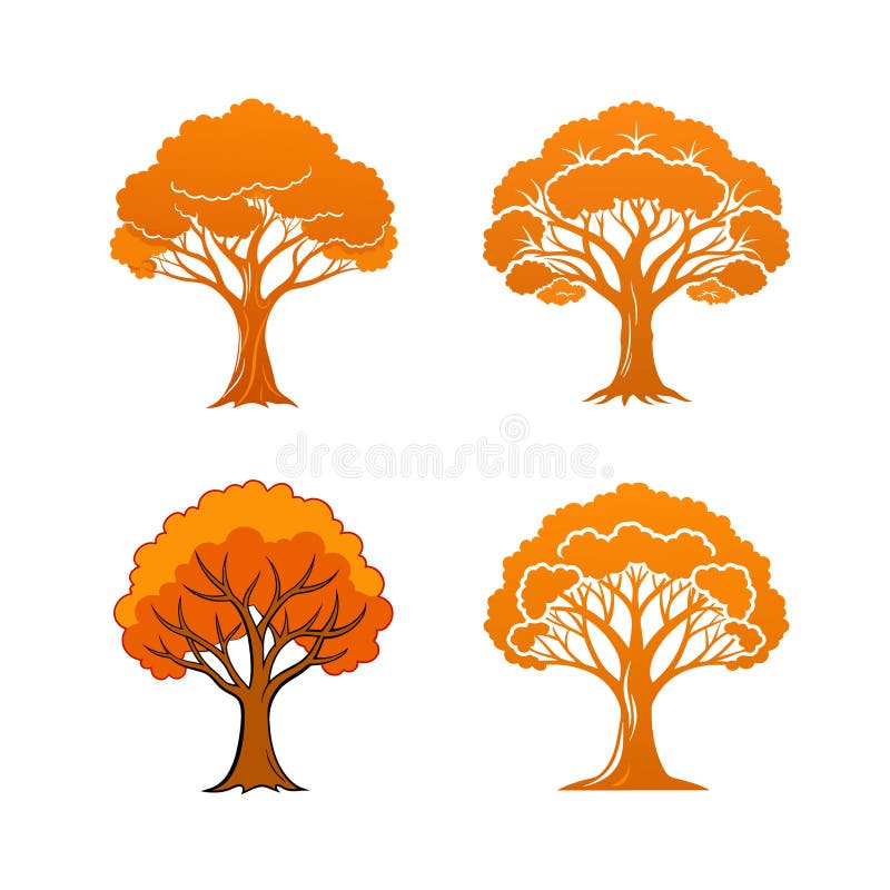 Bright Orange Tree Illustration with Bold Outlines Stock Vector ...