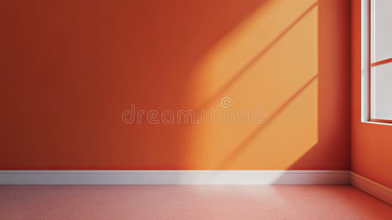 Bright Orange Wall with Sunlight Streaming through Window Highlighting ...
