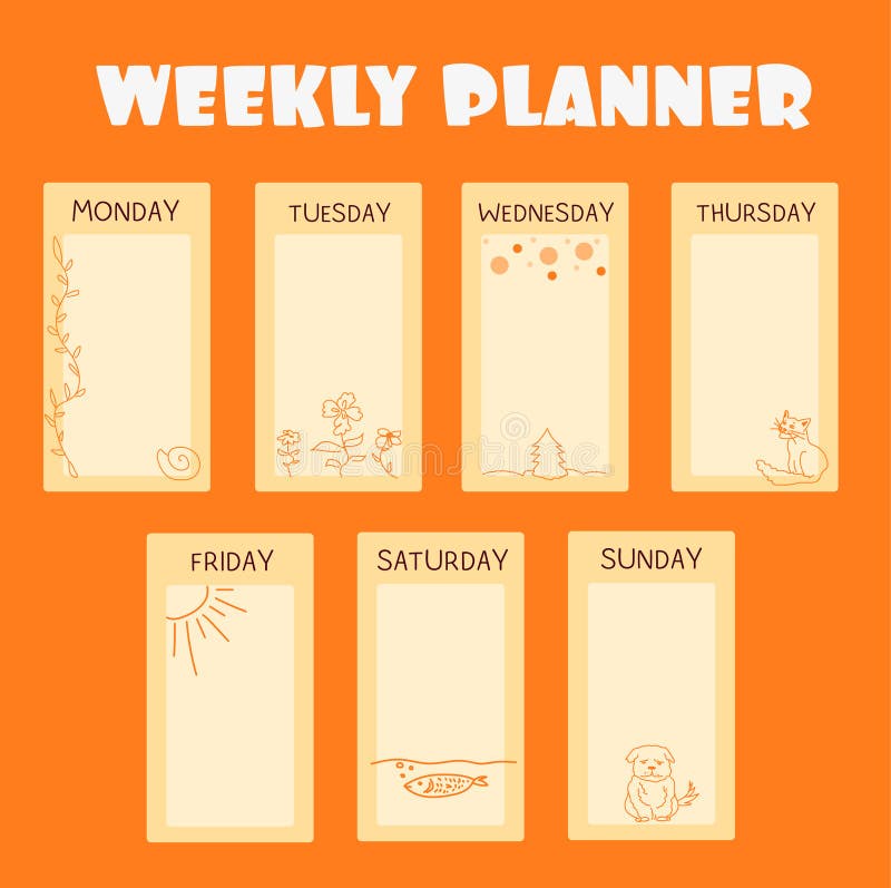 Bright Orange Weekly Glider for Notes Stock Illustration - Illustration ...