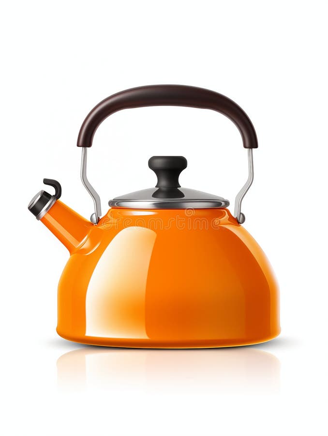 Bright Orange Whistling Kettle with Black Handle Isolated on White ...