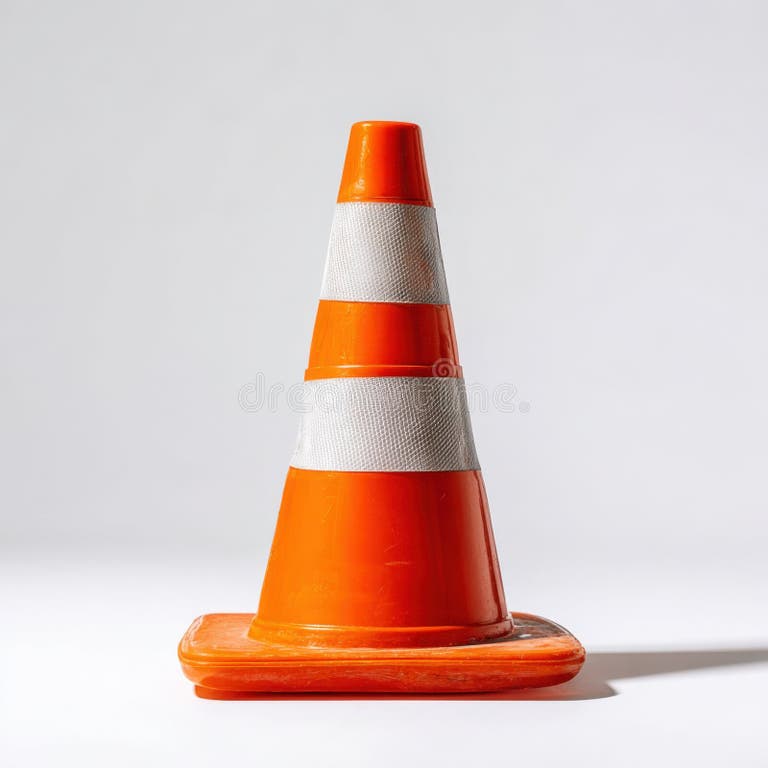 Generative AI Bright Orange and White Traffic Cone on a Plain ...