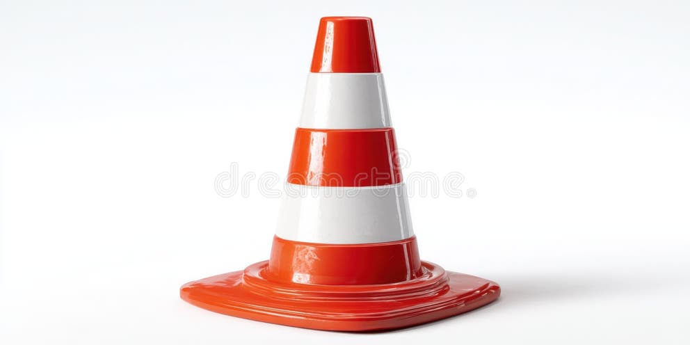 Generative AI Bright Orange and White Traffic Cone Standing on Flat ...