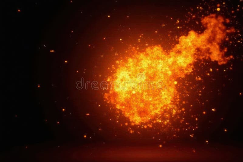 Bright Orange and Yellow Fire Sparks Explode, Isolated Dark Backdrop ...