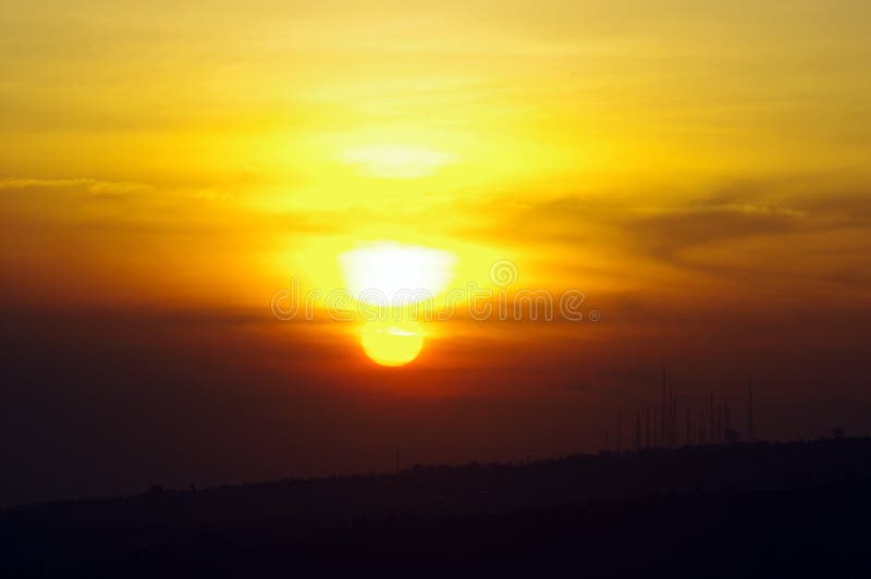 Yellow Sunrise Ball Landscape Stock Photo - Image of city, ocean: 191560136