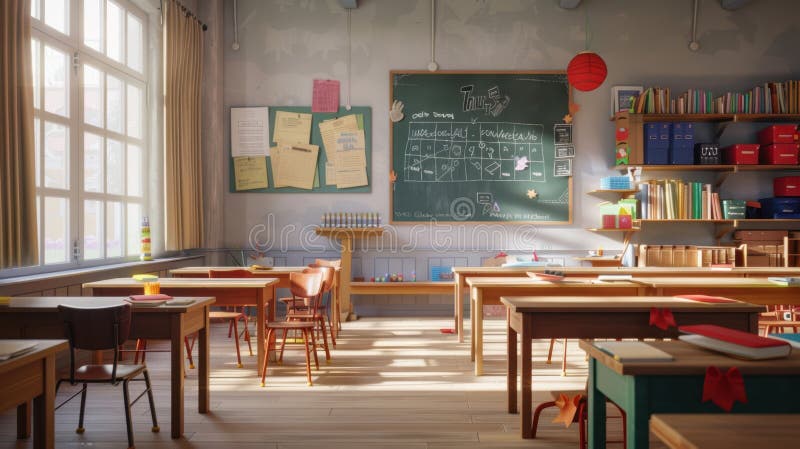 A Bright Organized Classroom.AI Generated Image Stock Photo - Image of ...