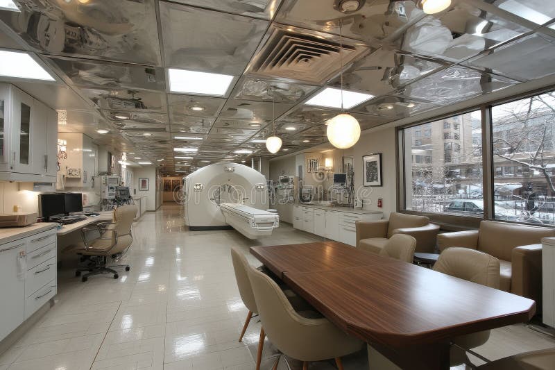 Modern Hospital Interior Featuring MRI Machine and Comfortable Seating ...