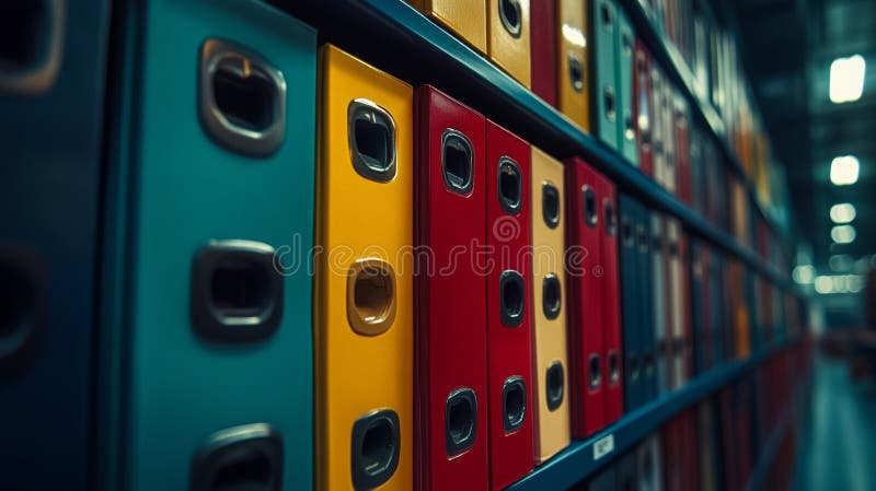A Bright, Organized Shelf Containing Binders and Folders in a Sleek ...